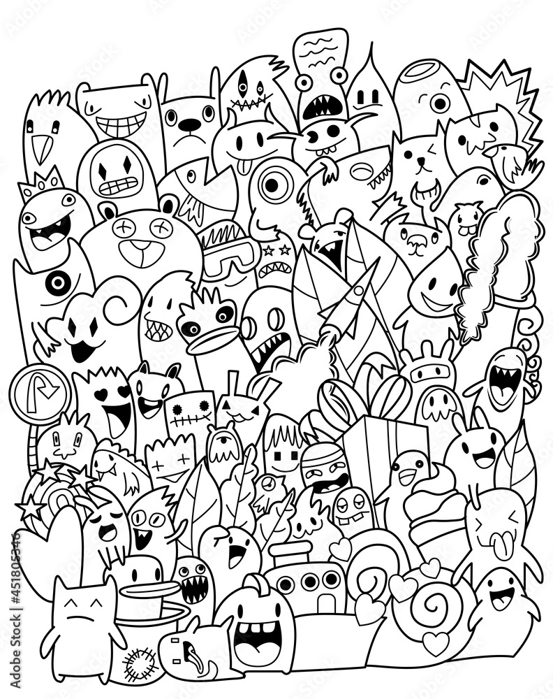 Cartoon monsters collection. coloring book set of cartoon monsters ...