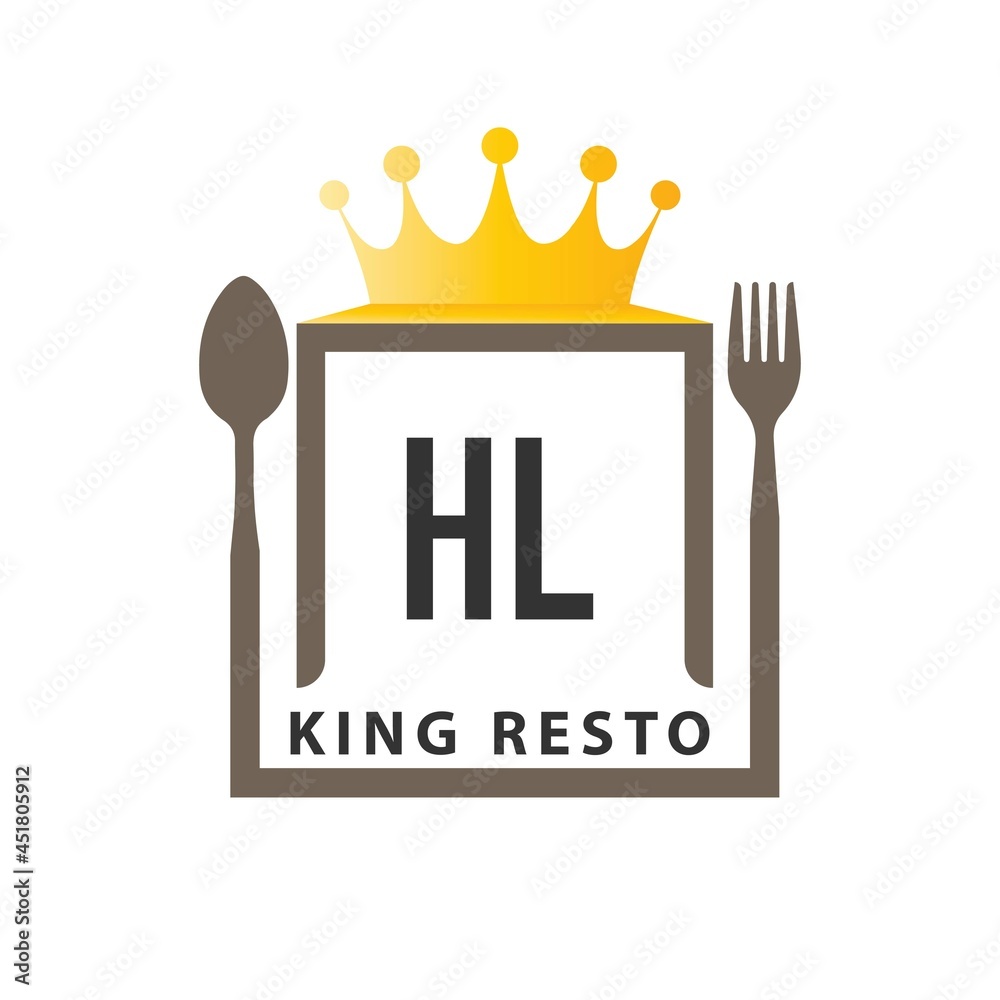 Initial Letter HL king crown logo restaurant design template. King ...
