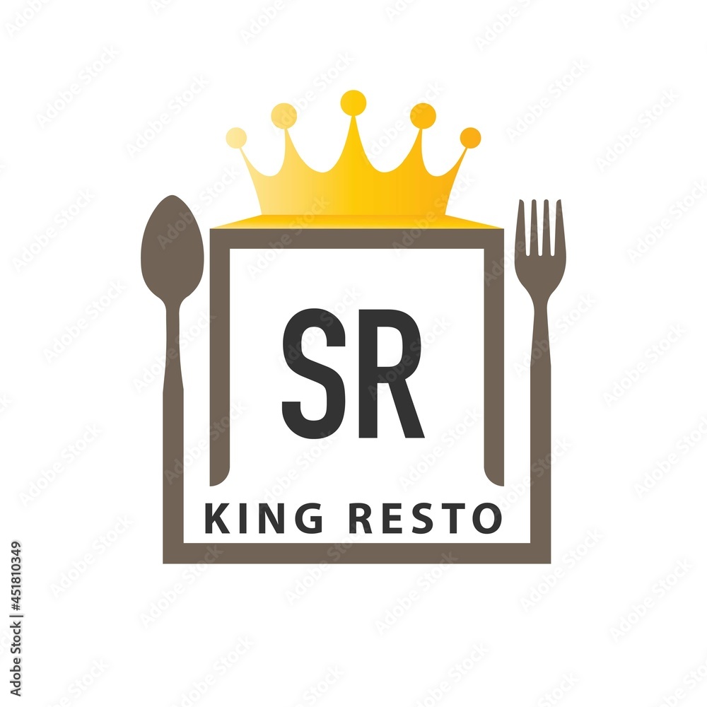 Initial Letter SR king crown logo restaurant design template. King ...