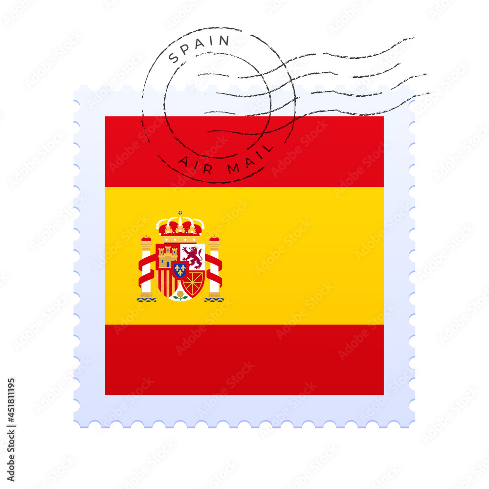 spain postage mark. National Flag Postage Stamp isolated on white ...