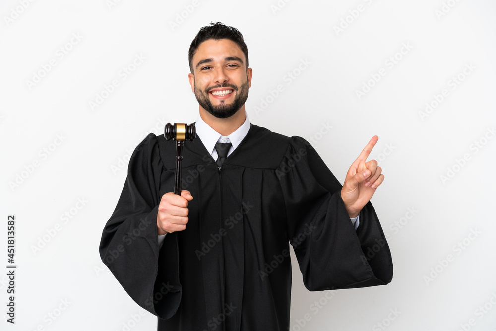 Judge arab man isolated on white background showing and lifting a ...