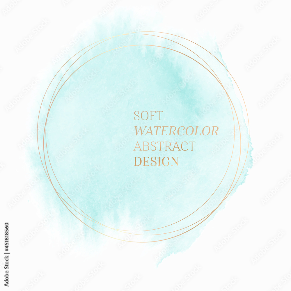 Aqua blue watercolor paint background with golden round frame - Vector ...
