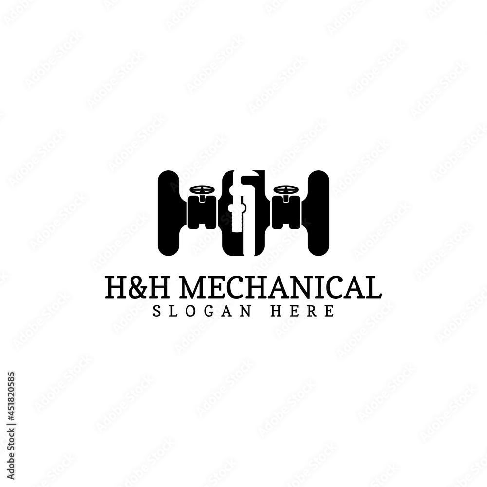 HH letter logo vector gate valve pipe wrench. Suitable for the ...