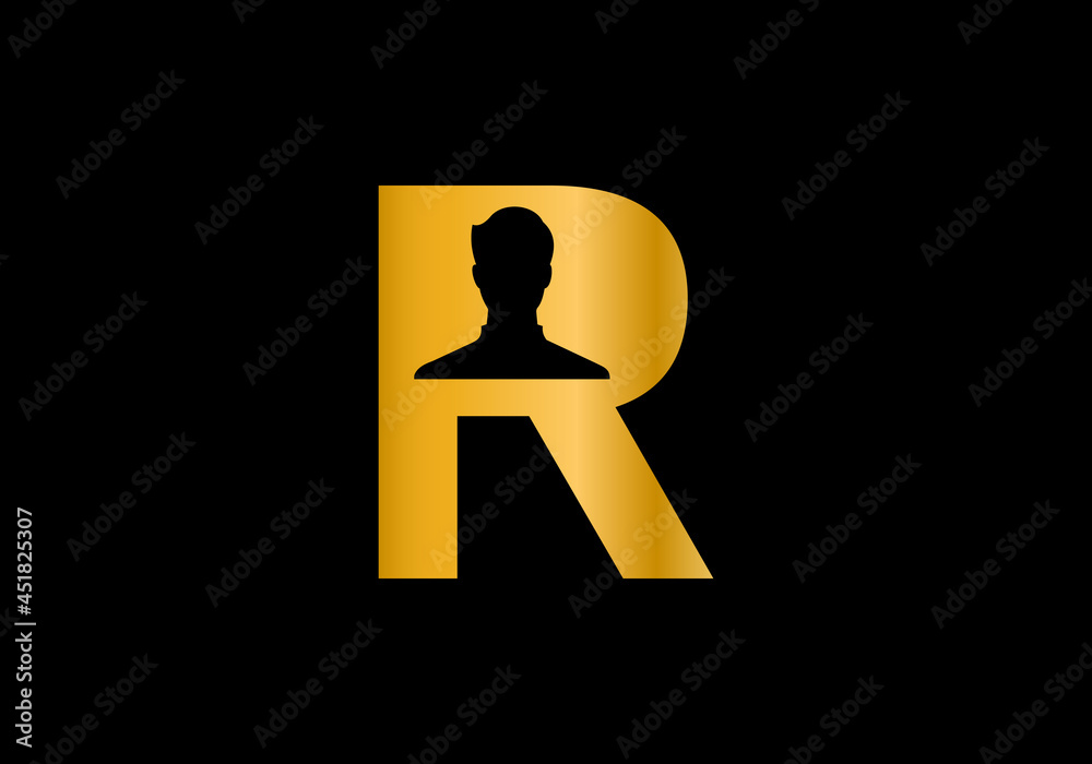 Initial R Letter alphabet with male avatar. Lifting vector logo design ...