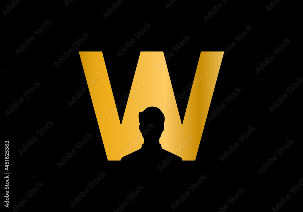 Initial W Letter alphabet with male avatar. Lifting vector logo design ...