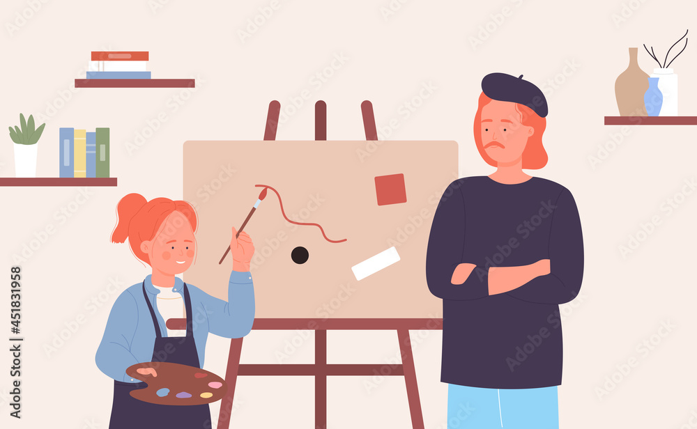 Art master class, school children study to draw, education vector ...