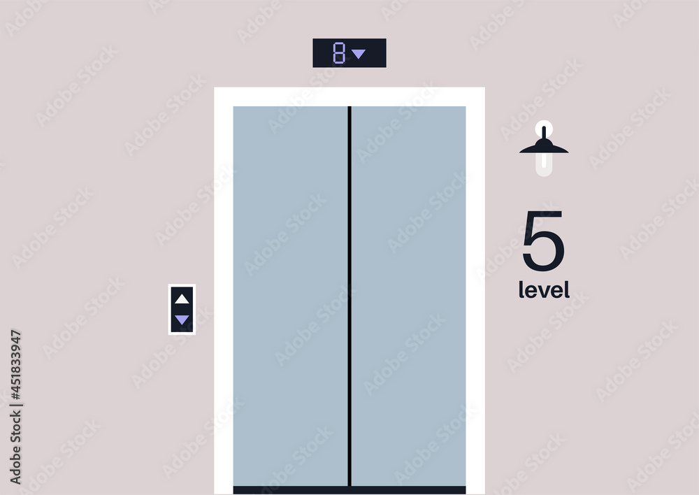 Vetor de Elevator in an empty hall, residential building, daily life do ...
