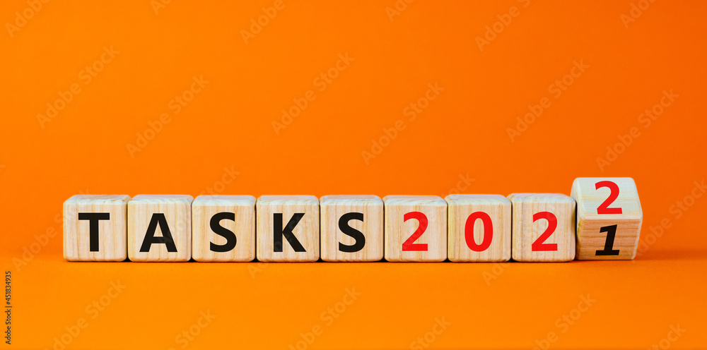 2022 tasks new year symbol. Turned a wooden cube and changed words ...