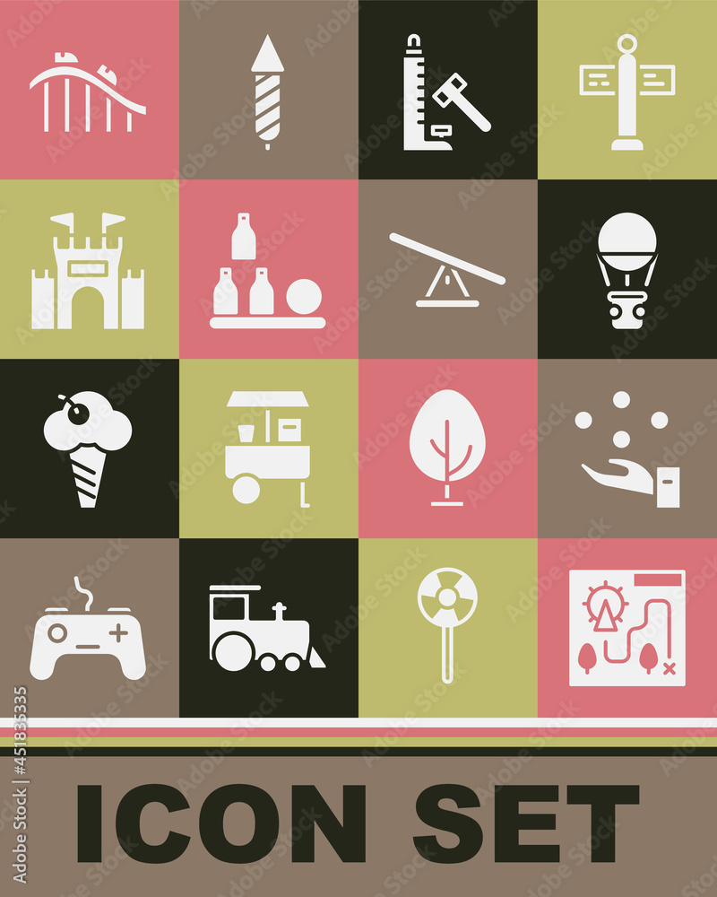 Set Amusement park map, Juggling ball, Hot air balloon, Striker ...