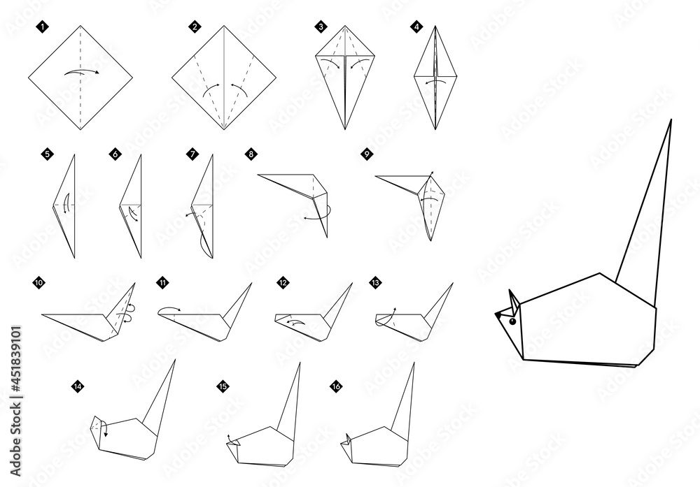 How to make origami rat. Step by step paper mouse black and white DIY ...