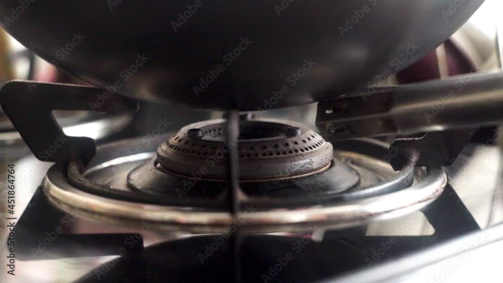 Slow motion 120 FPS shot close up shot of natural petroleum cooking gas ...