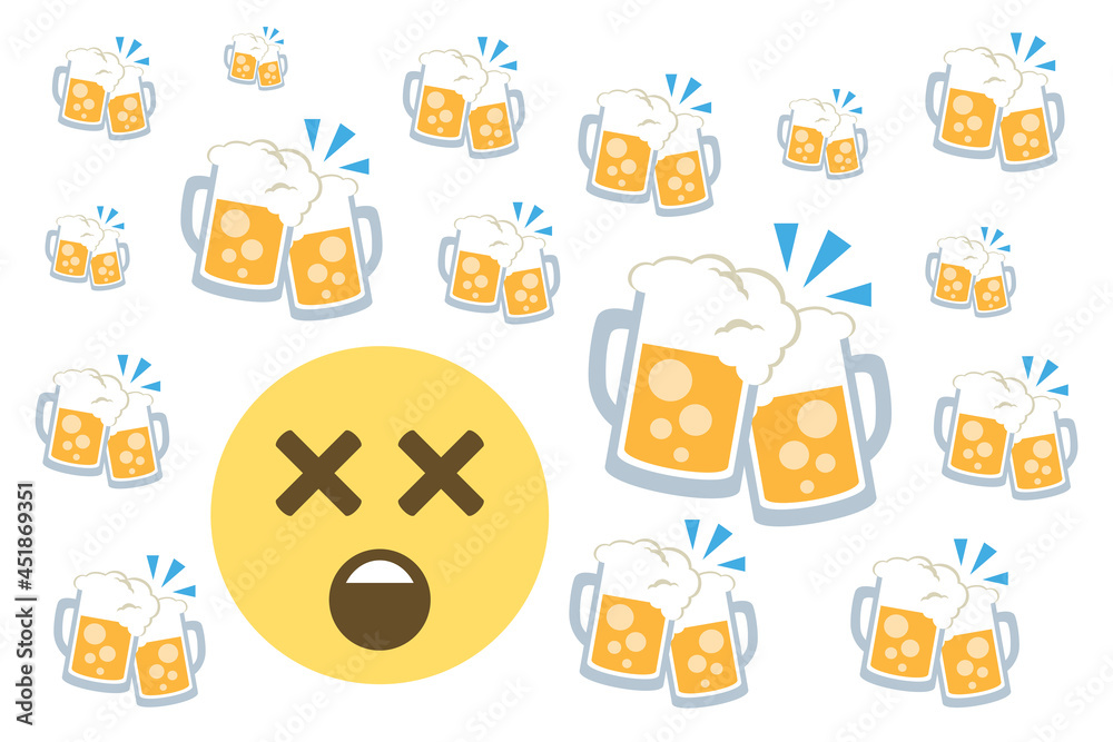 dizzy face with clinking beer mugs on white background,emoji concept ...