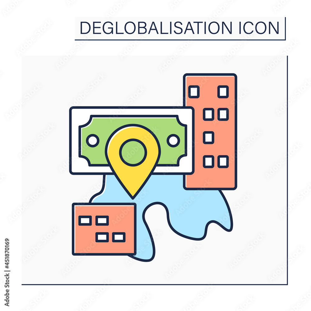 Reverse globalization color icon. Process of diminishing ...
