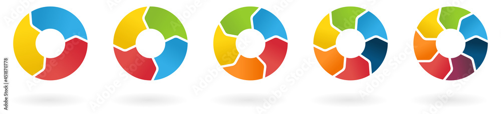Circle divided into equal steps segments, version with coloured three ...