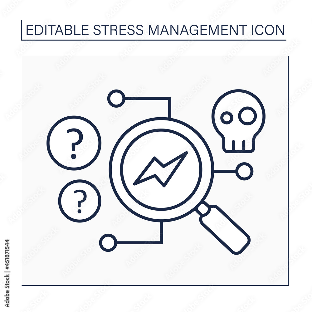 Stress source line icon.Find source of stressful situations.Mental ...