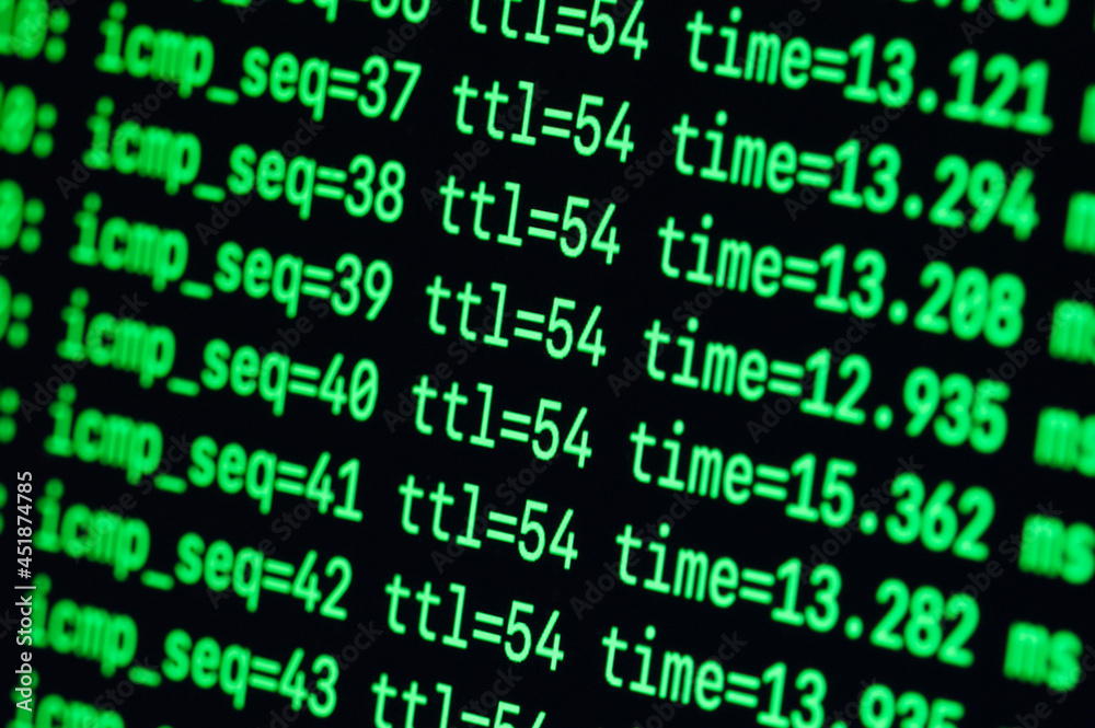 Green console text on black background, computer screen concept. Code, hacking, virus ...