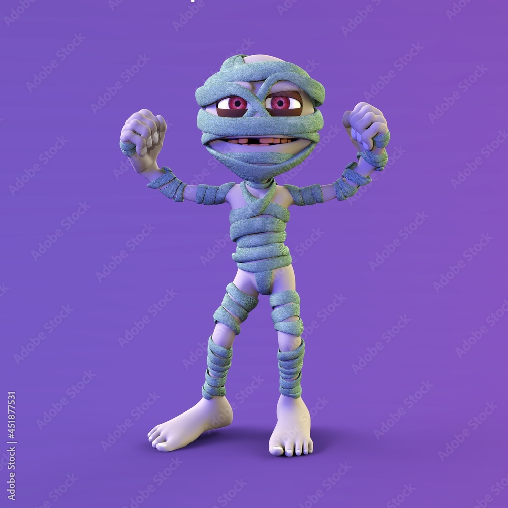 3D-illustration of a cute and angry cartoon mummy. isolated rendering ...