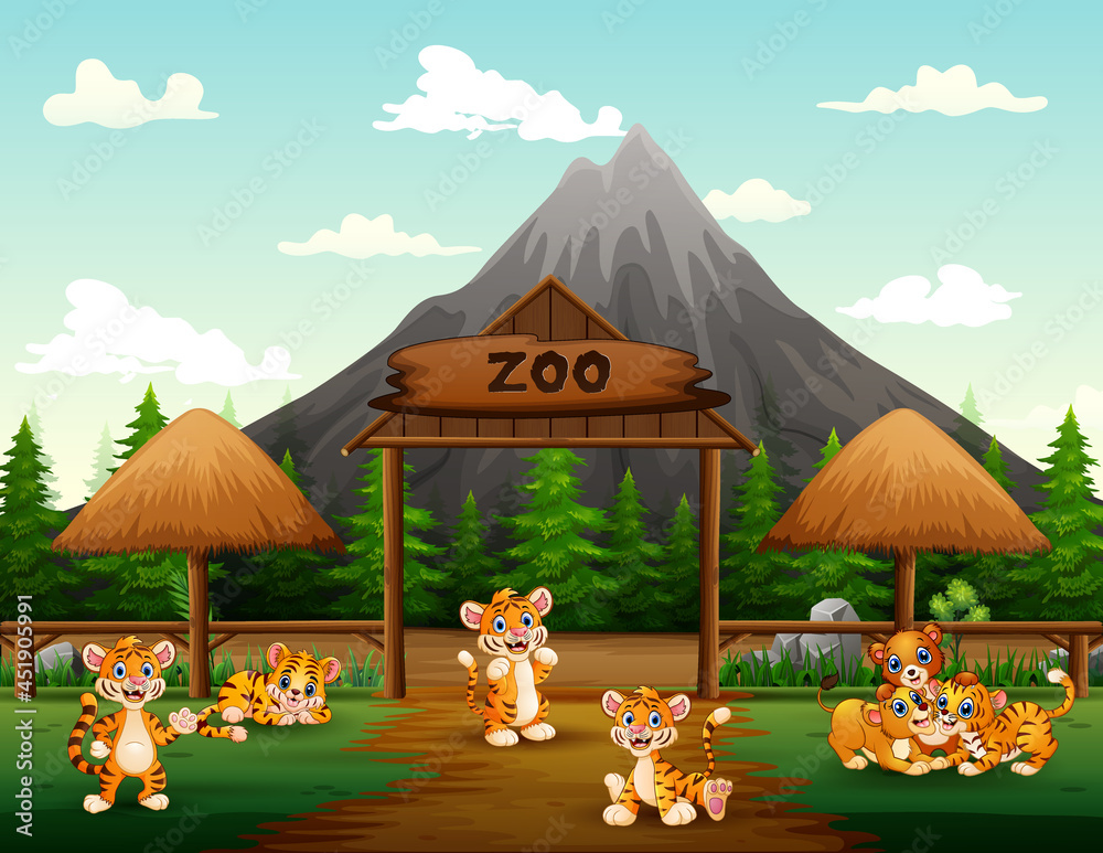 Cartoon wild animals playing in the zoo open Stock Vector | Adobe Stock