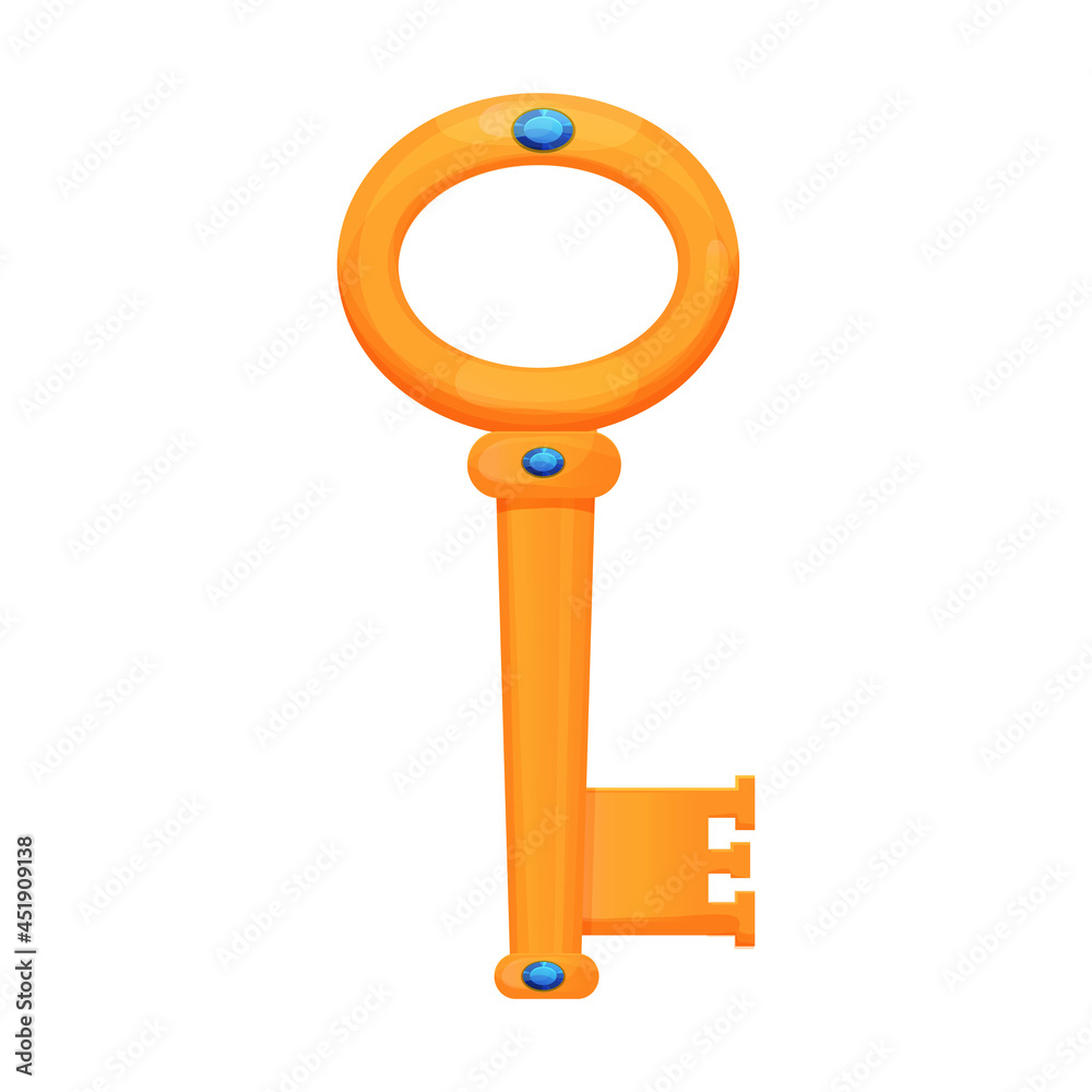 Golden key, ancient castle tool in cartoon style isolated on white ...