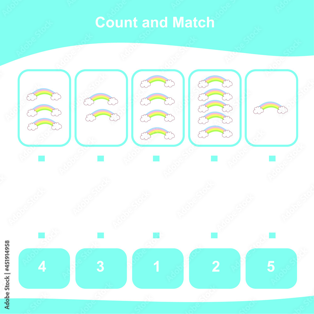 Count and Match Rainbow Game for kids. Counting game. Math Worksheet ...