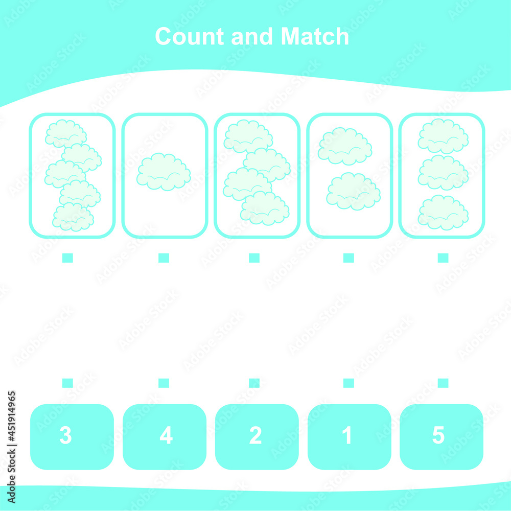 Count and Match Clouds Game for kids. Counting game. Math Worksheet for ...