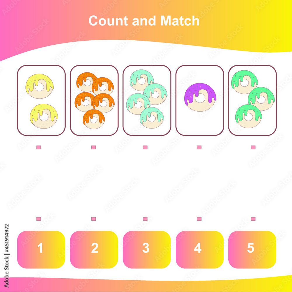 Count and Match Donuts Game for kids. Counting game. Math Worksheet for ...