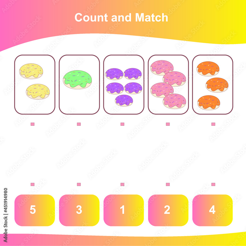 Count and Match Donuts Game for kids. Counting game. Math Worksheet for ...