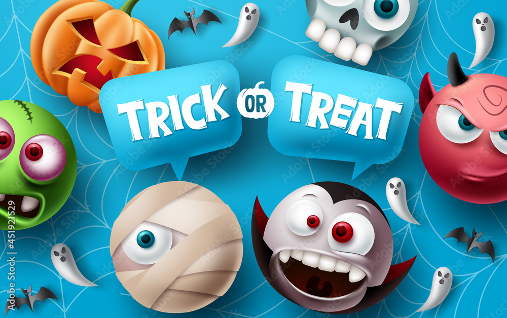 Trick or treat halloween vector design. Halloween character elements ...