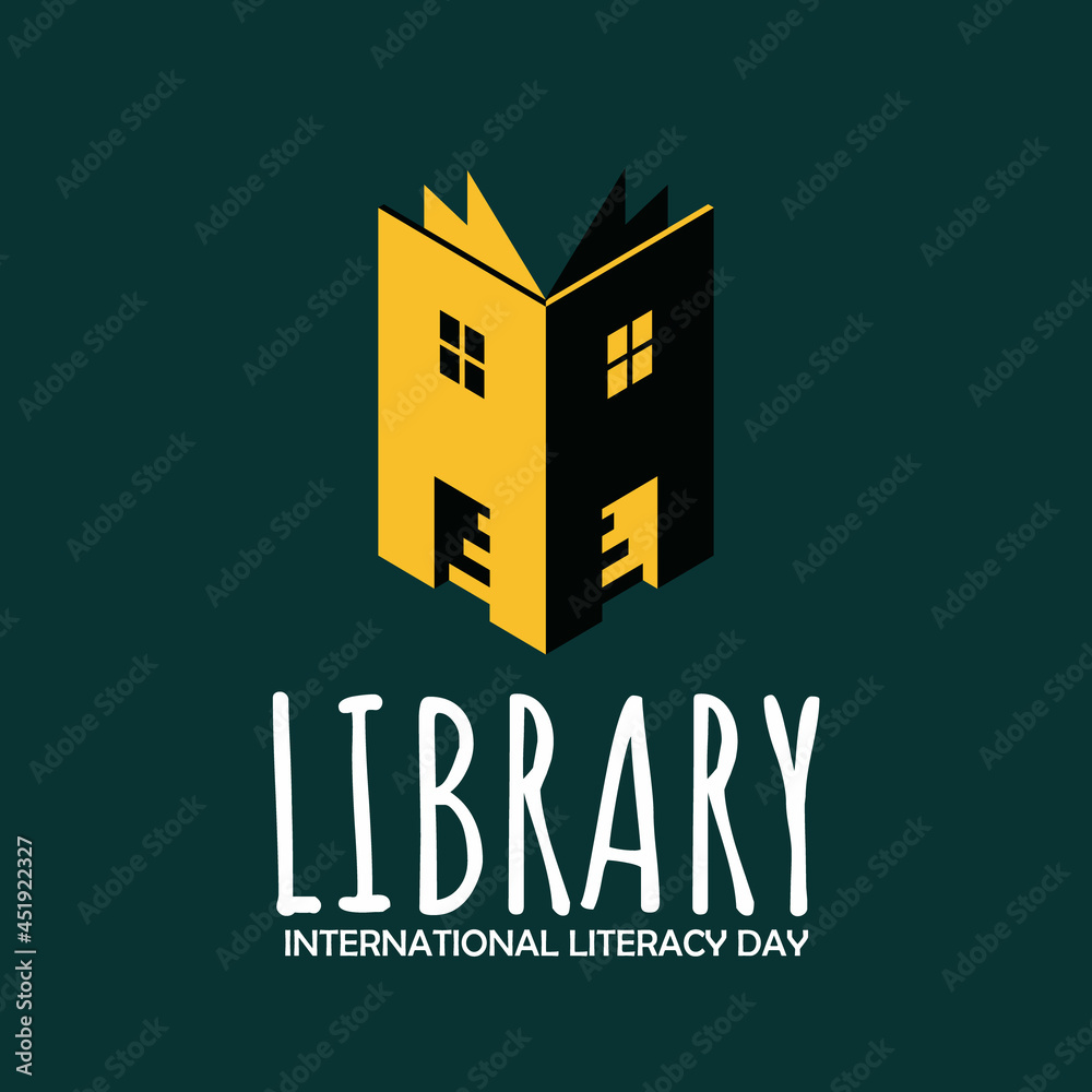Logo for library. 3D-look flat logo of an open book as a building with ...