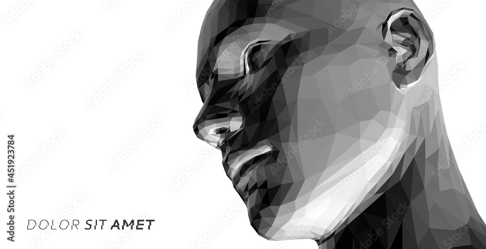 Face side view. Time to think. Giving it a little thought. Polygonal ...