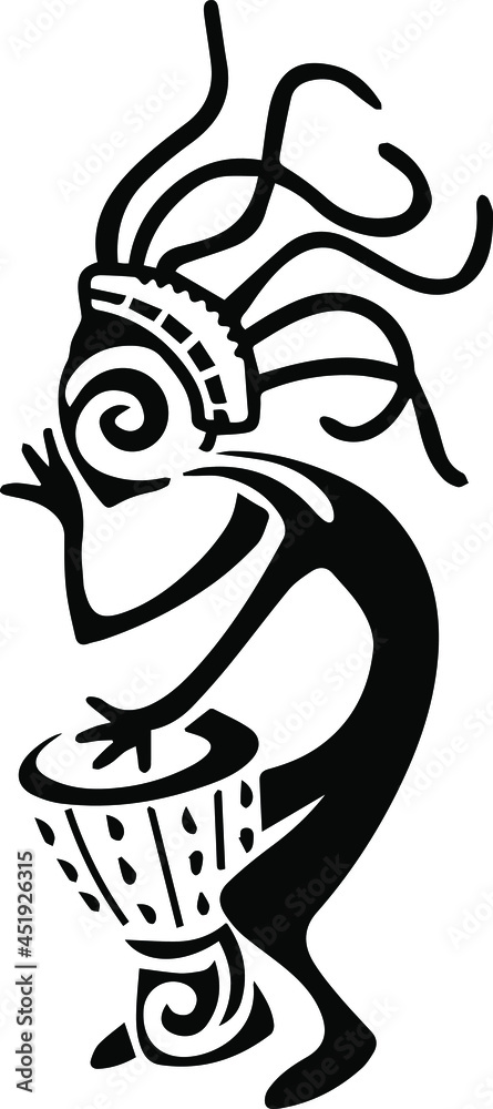 Kokopelli fertility deity vector tattoo illustration. Native Americans ...