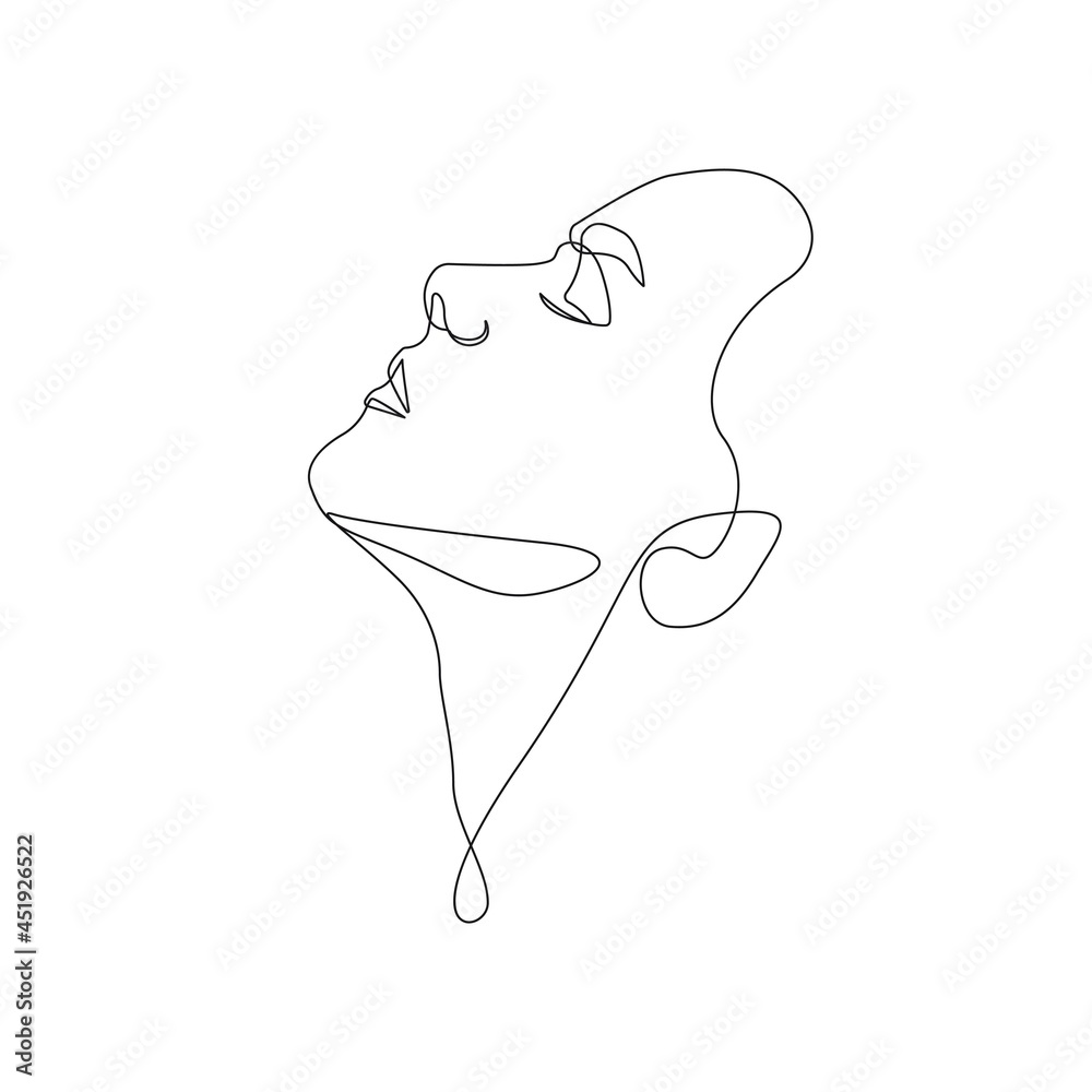Woman Face Line Art Drawing Abstract Female Head One Line Drawing For