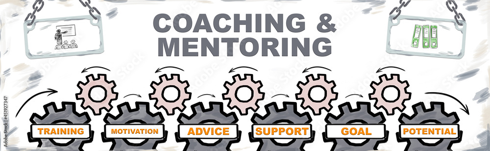 Coaching and Mentoring. Horizontal banner with illustration of ...