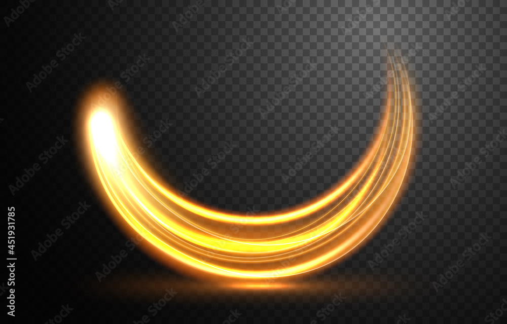 Elegant gold wavy line of light with a transparent pattern, isolated ...