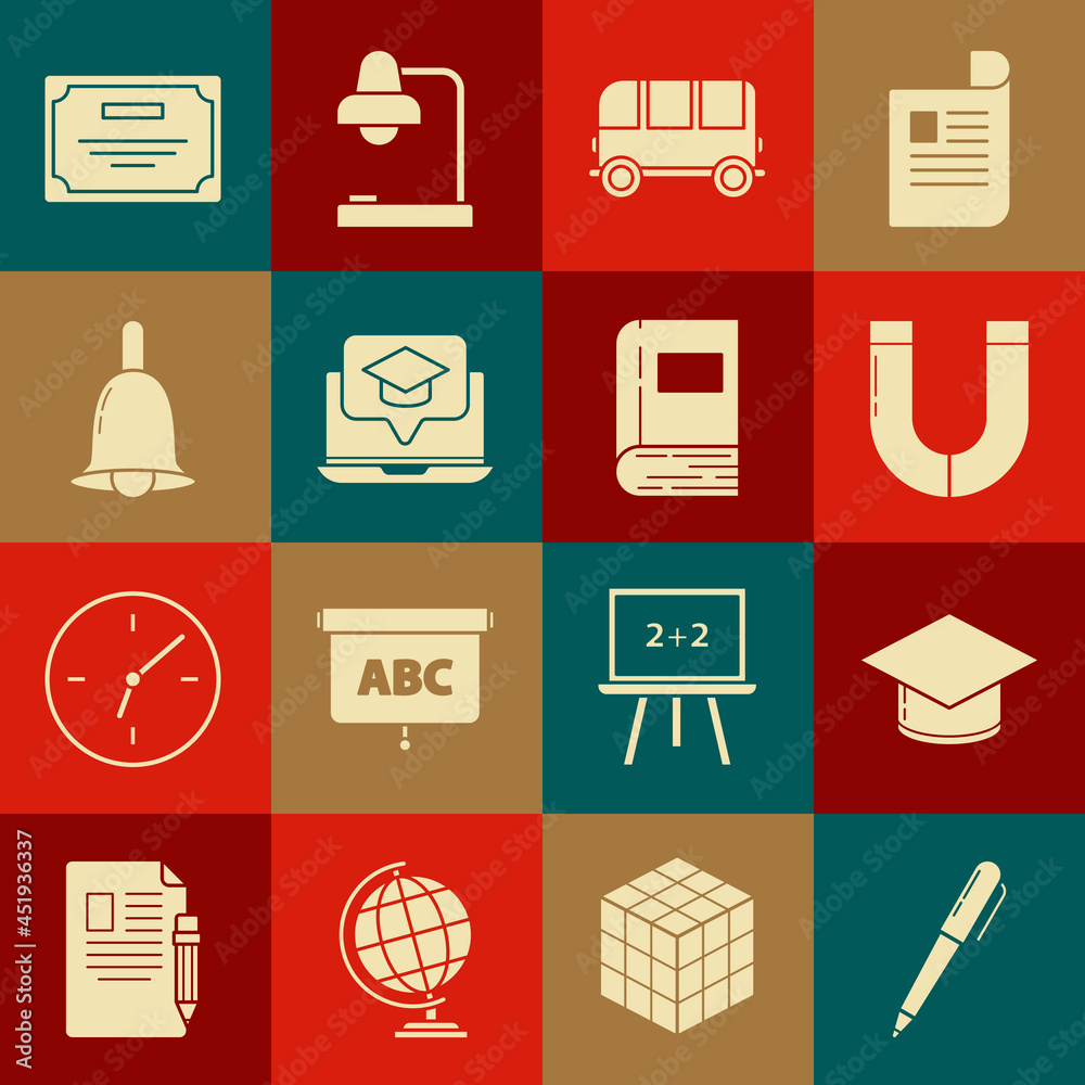 Set Pen, Graduation cap, Magnet, School Bus, screen laptop, Ringing ...