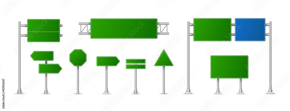 Realistic green street and road signs. City illustration vector. Street ...