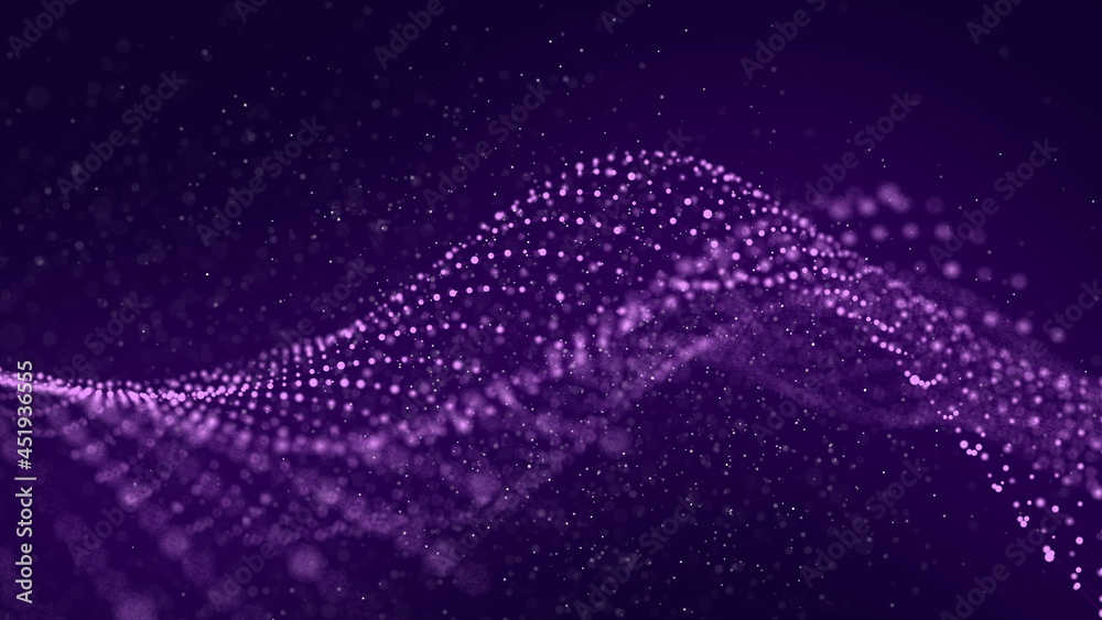 Abstract purple wave shaped array of glowing dots. Wave 3d. Abstract ...