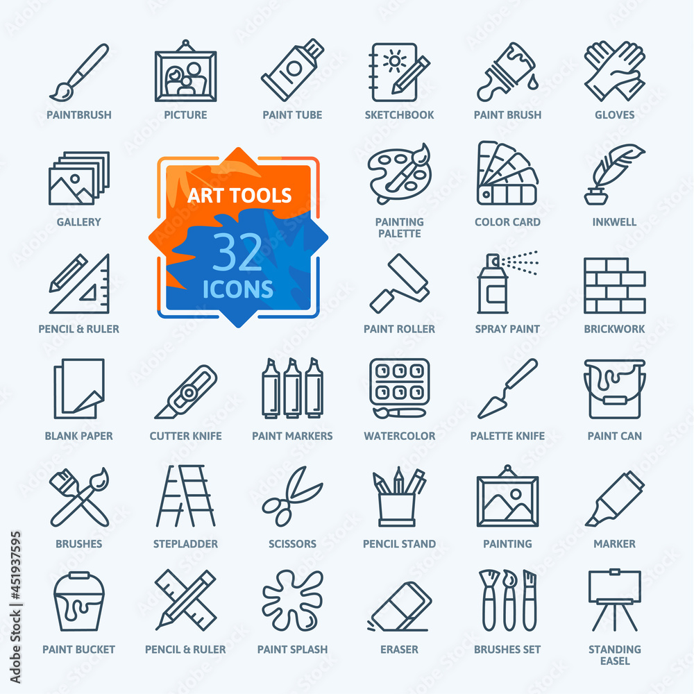 Paint art tools, design - thin line web icon set. Contains such Icons ...