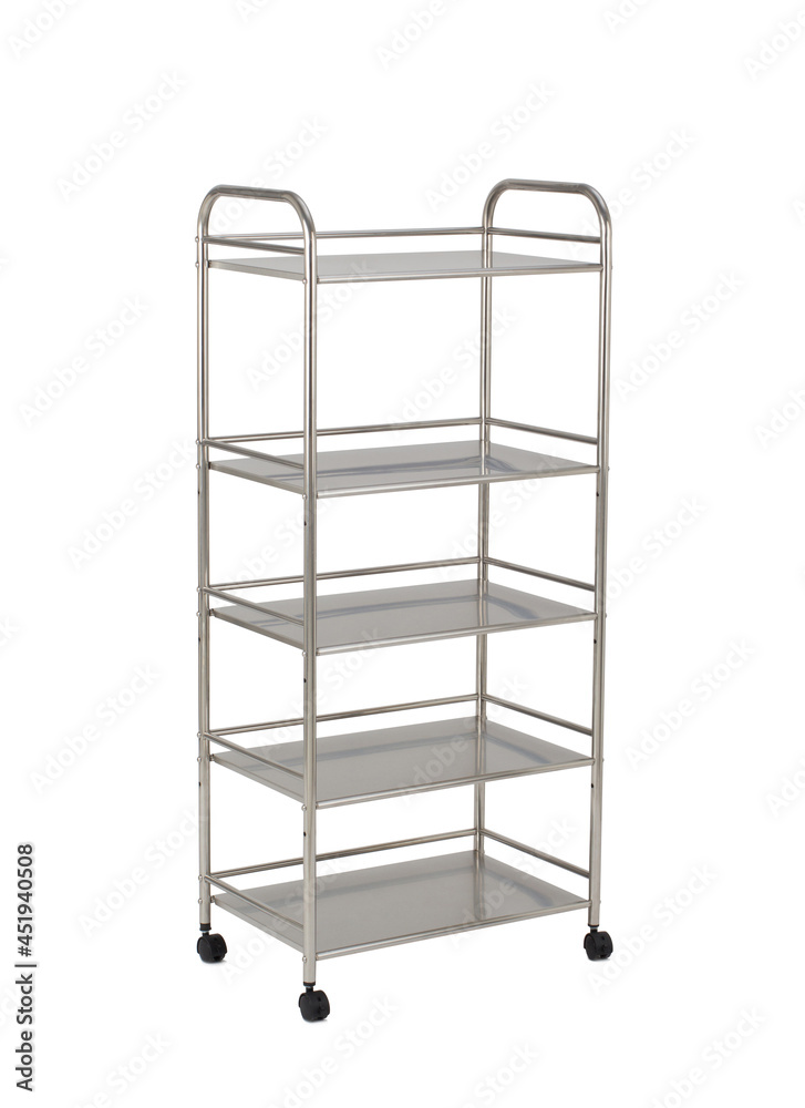 Stainless steel racks with wheels isolated on white background Stock ...