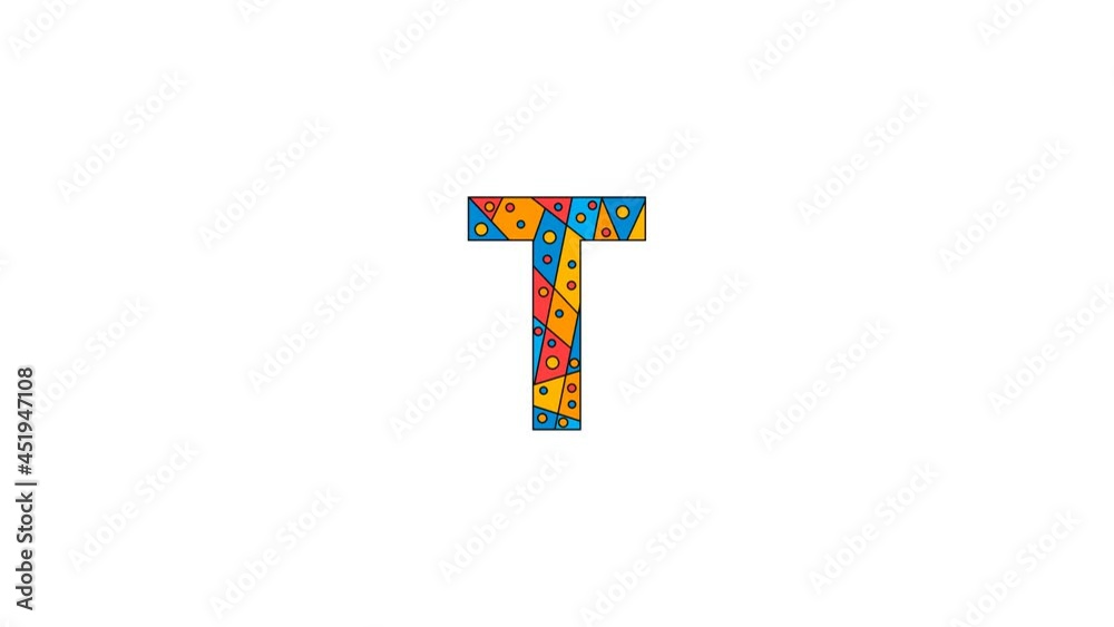 Letter T. Animated unique font made of circles and triangles, polygons ...