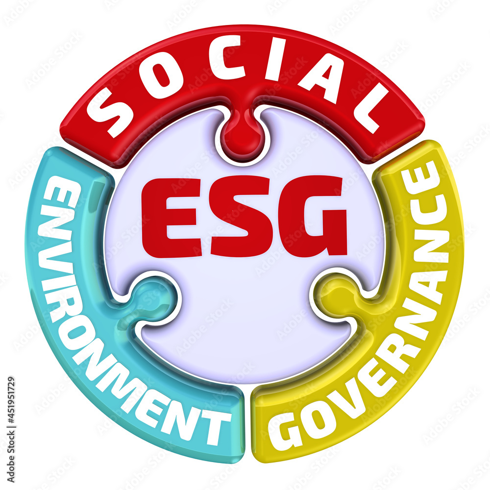 ESG. Environmental Social Governance. The check mark in the form of a puzzle. ESG check mark of ...