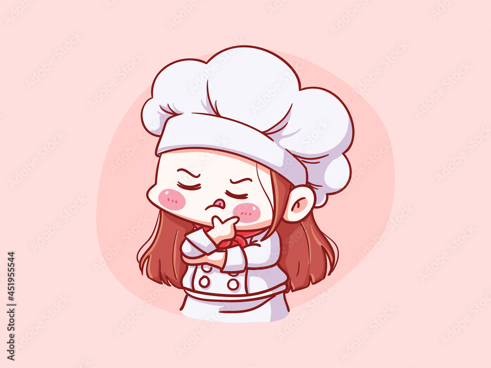 Cute and kawaii Female Chef Thinking Pose Manga Chibi Illustration ...