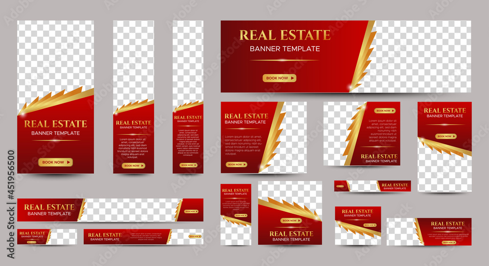 Real Estate web banner design template Set with red background ...