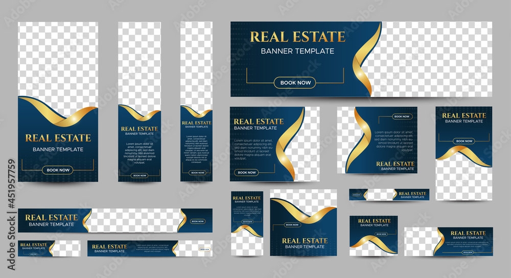Real Estate web banner design template Set with blue background ...