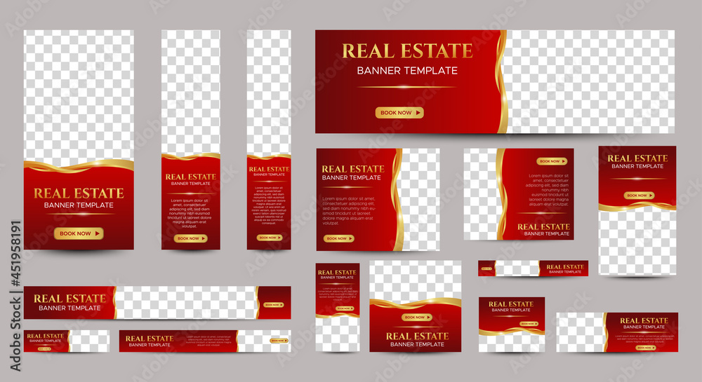 Real Estate web banner design template Set with red background ...