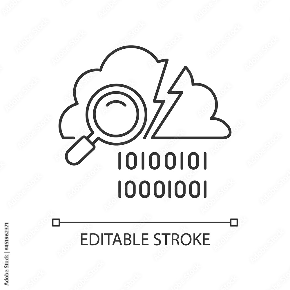 Data breach detection linear icon. Intrusion recognition tool ...