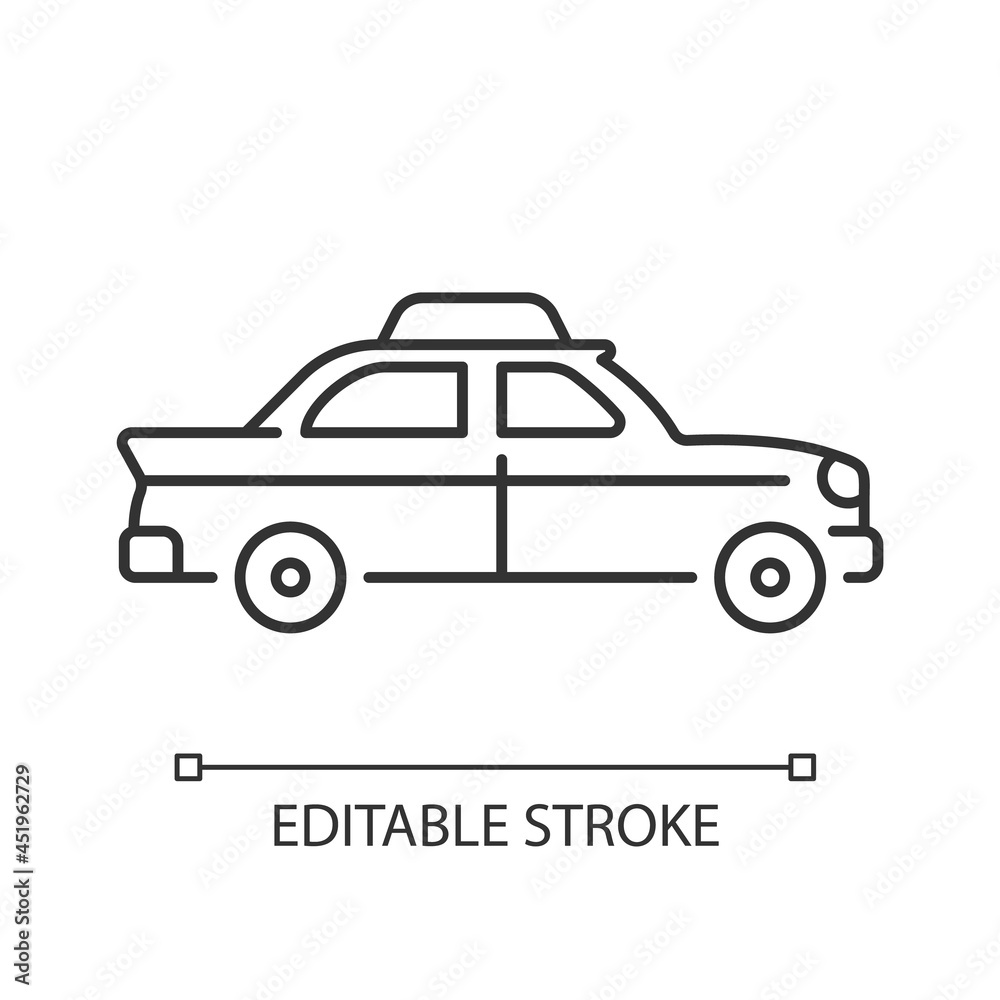 Retro taxi car linear icon. Taxicab vehicle. Chauffeur-driven ...