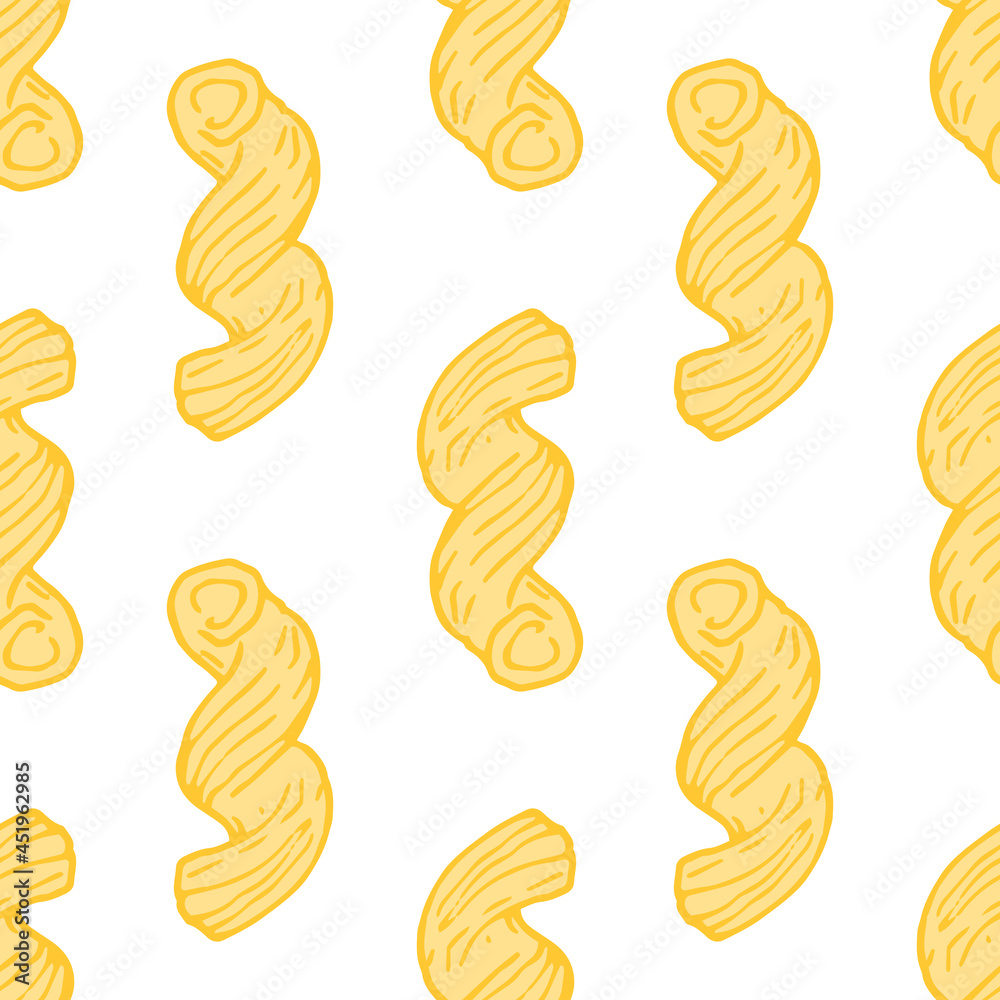 Seamless pattern of cavatappi pasta twisted into a spiral. Vector ...