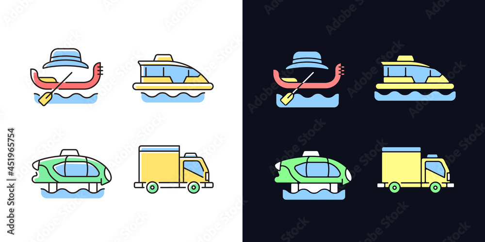 Booked taxi service light and dark theme RGB color icons set. Venetian ...