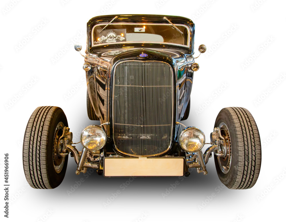 Vintage american car 1932 Ford Model B 3 Coupe. Front View. White ...
